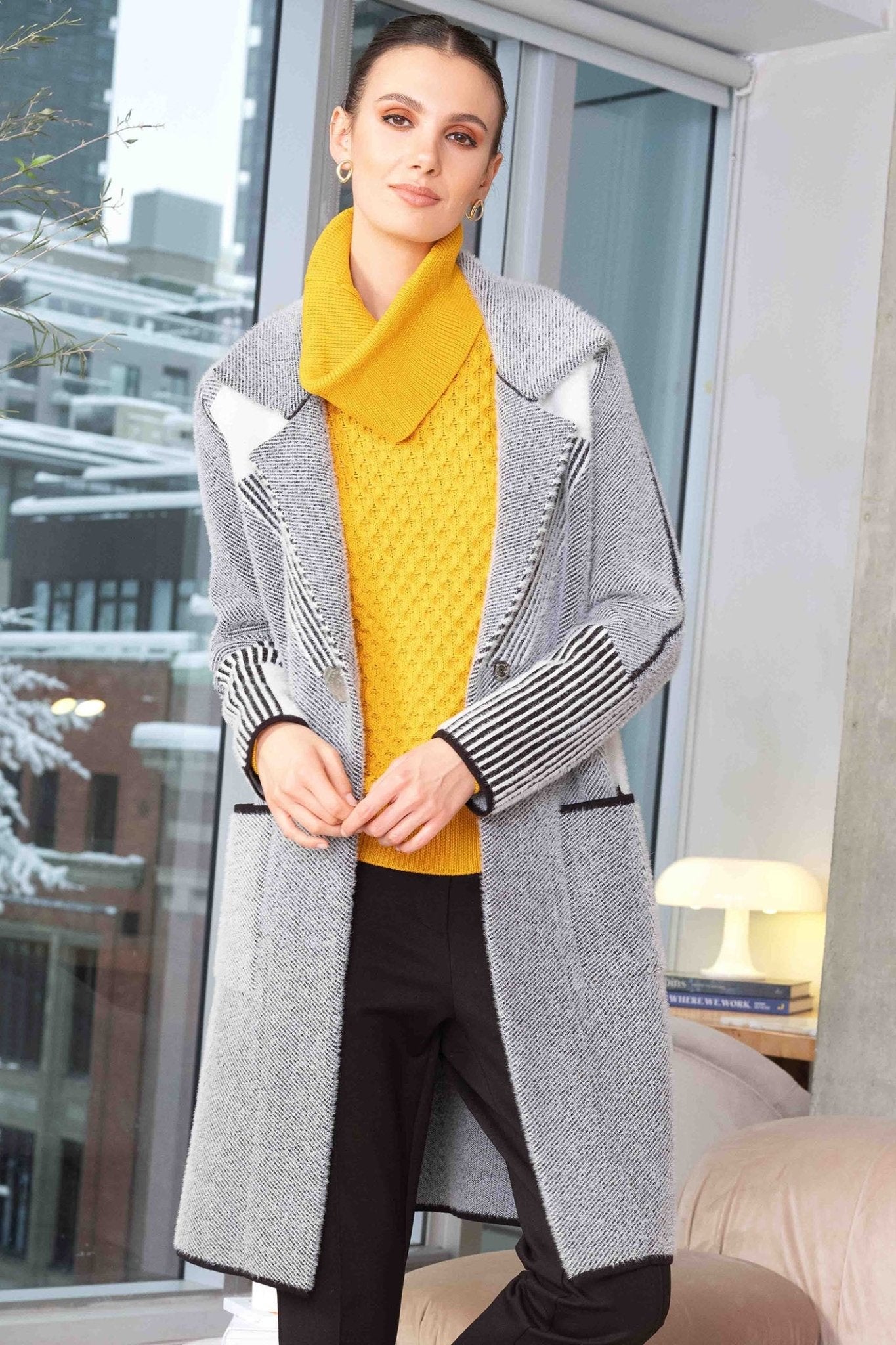 Alison Sheri A44286 Jacket Long-Line Knit Black White – Dotique