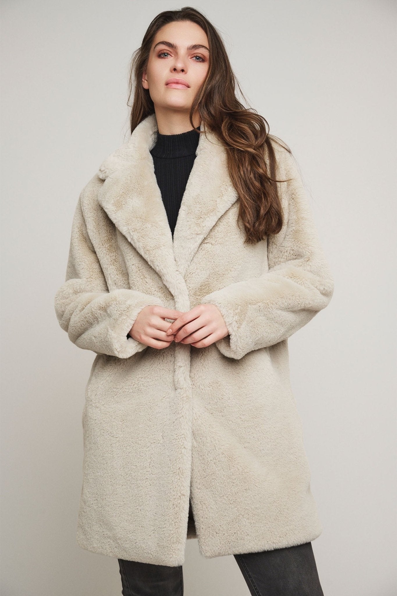Rino & Pelle Geppe 7002412 Midi Length Faux Fur Jacket Birch – Dotique