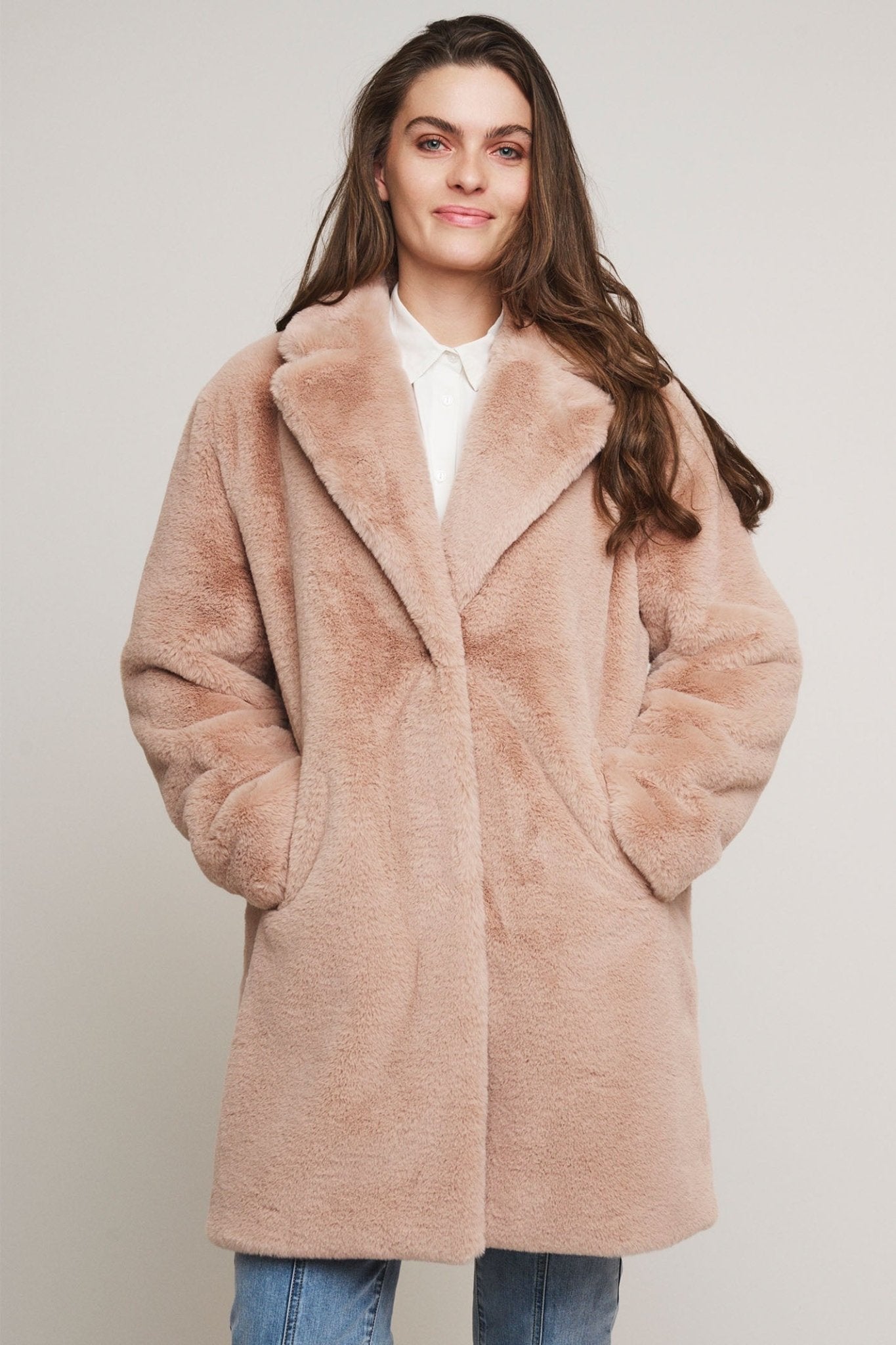Rino & Pelle Geppe 7002412 Midi Length Faux Fur Jacket Powder Pink ...